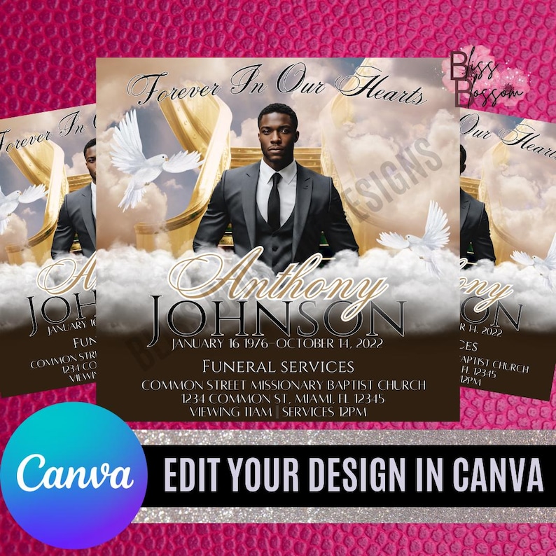 DIY Forever in Our Hearts Funeral Services Flyer; Rest in Peace Editable Flyer - Etsy