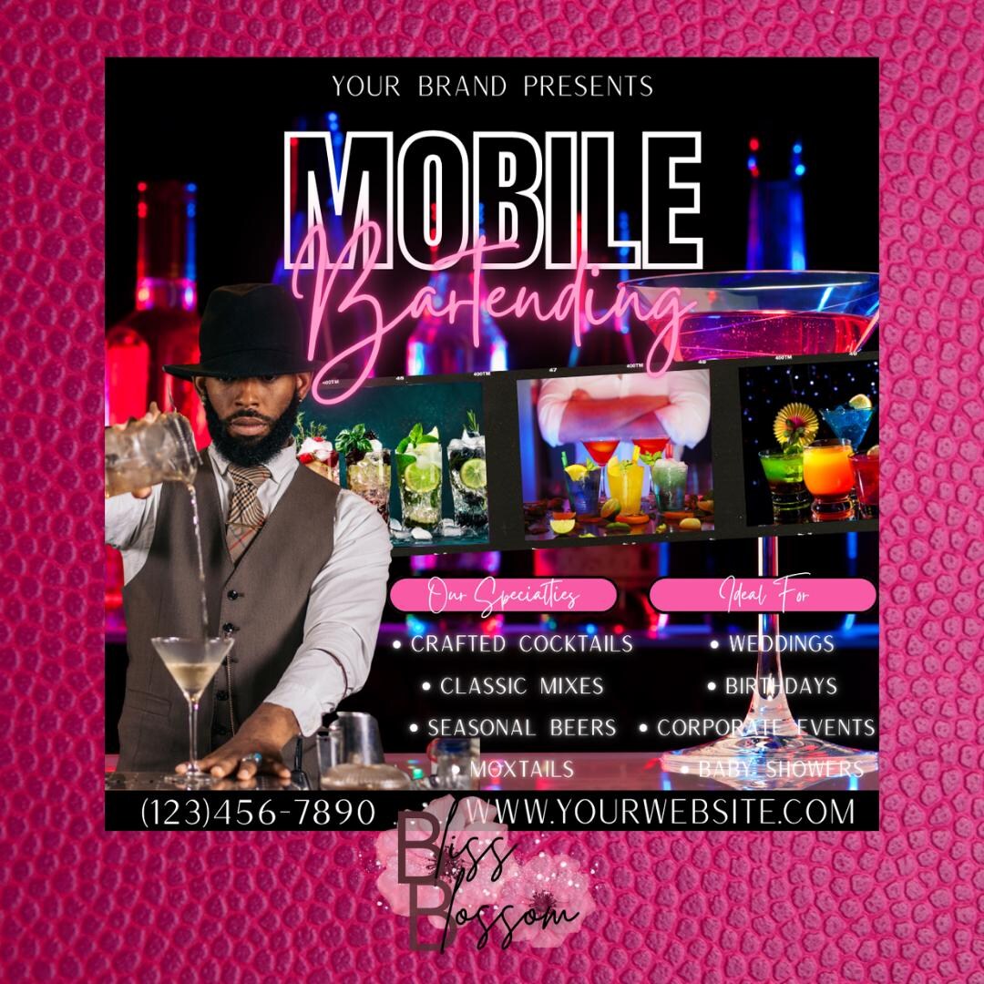 DIY Mobile Bartending Flyer, Travel Bartender, Event Bartender, Side ...