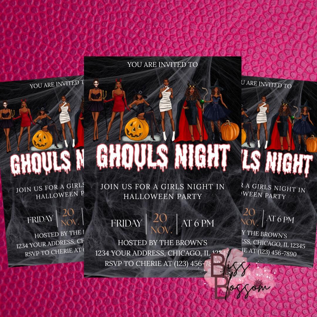 DIY Girl Crew Ghouls Night Invitation; Black Girl Magic Halloween ...