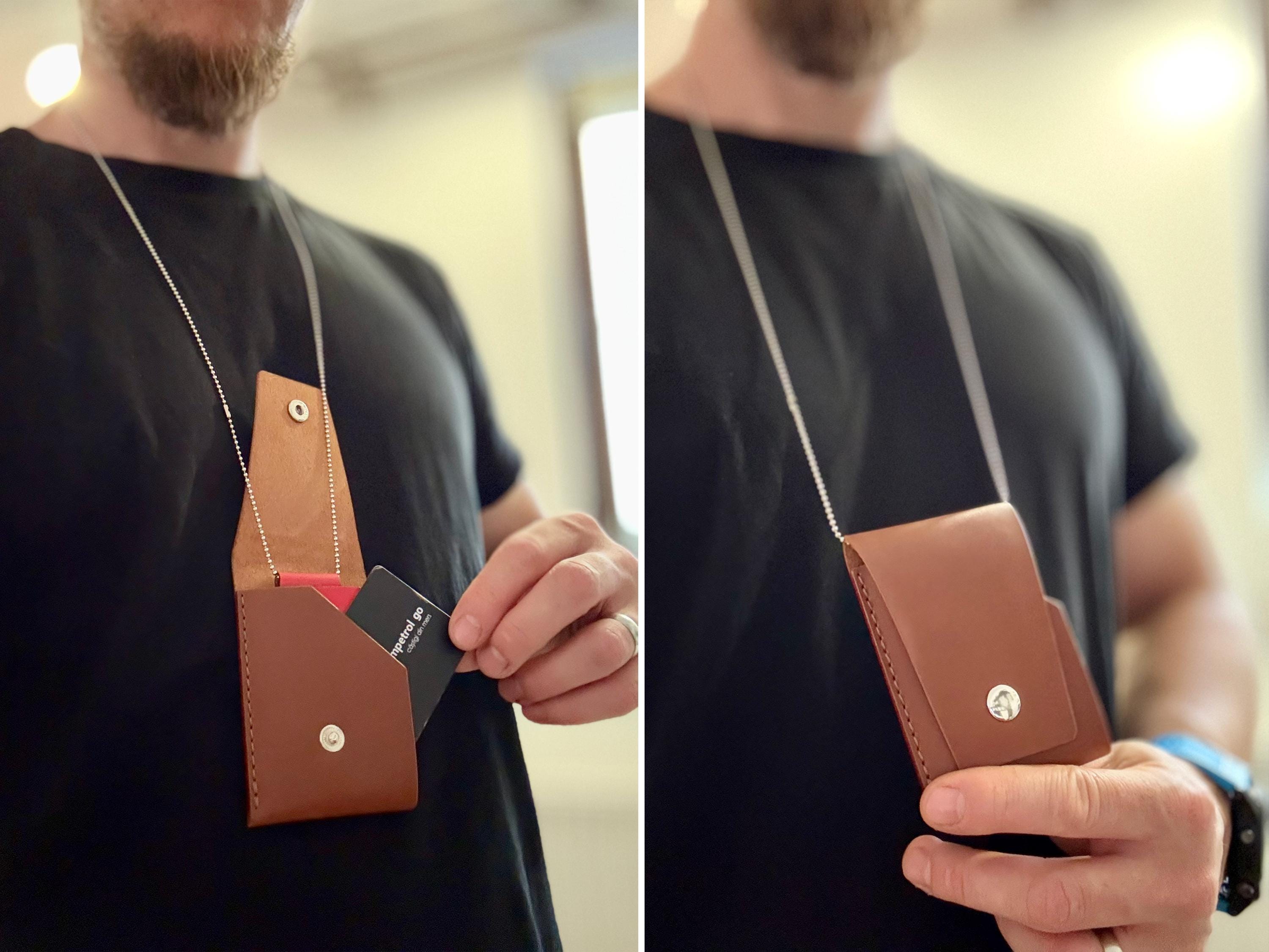Slim Leather Neck Wallet Pattern, Minimalist Card Holder (PDF Template ...