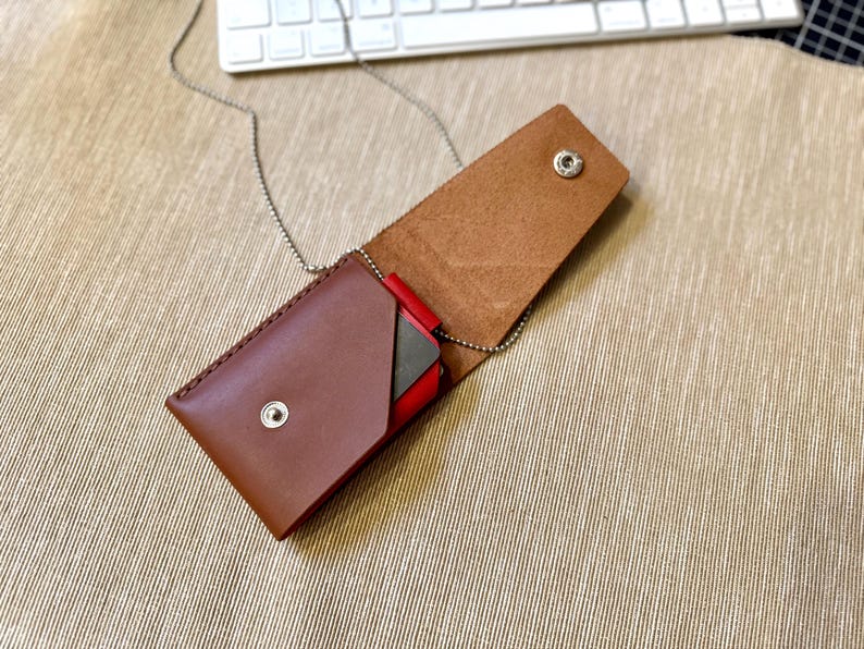 Slim Leather Neck Wallet Pattern, Minimalist Card Holder (PDF Template ...