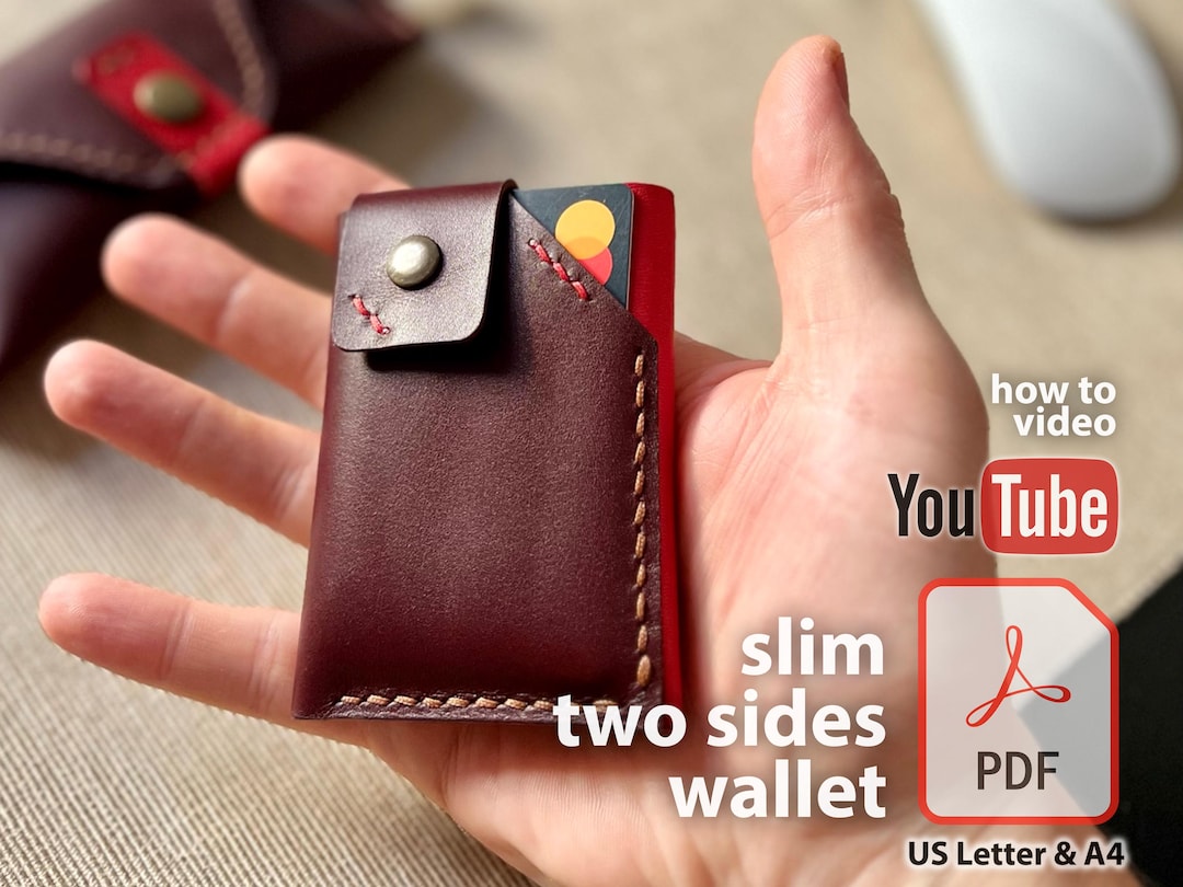 Leather Two Sides Wallet Pattern Card Holder Template DIY Slim Wallet ...
