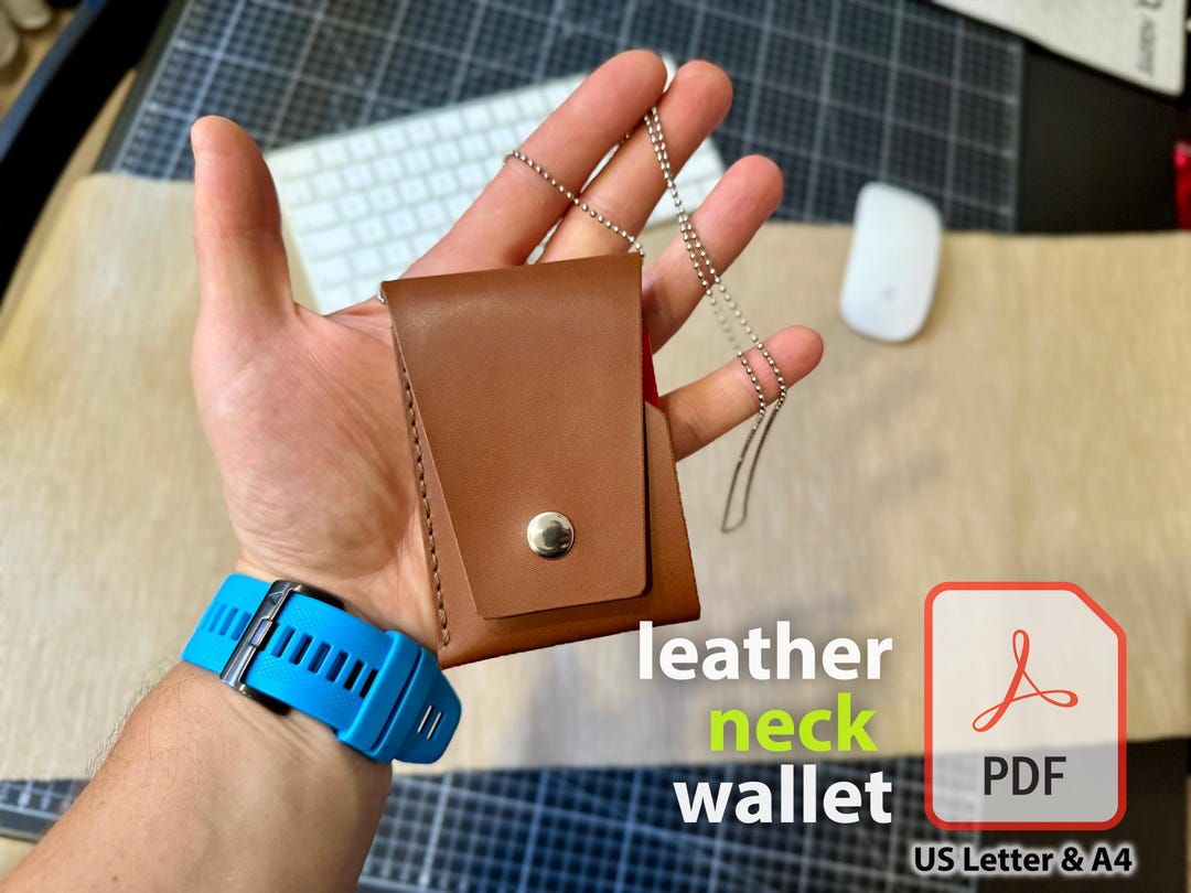 Slim Leather Neck Wallet Pattern, Minimalist Card Holder (PDF Template ...