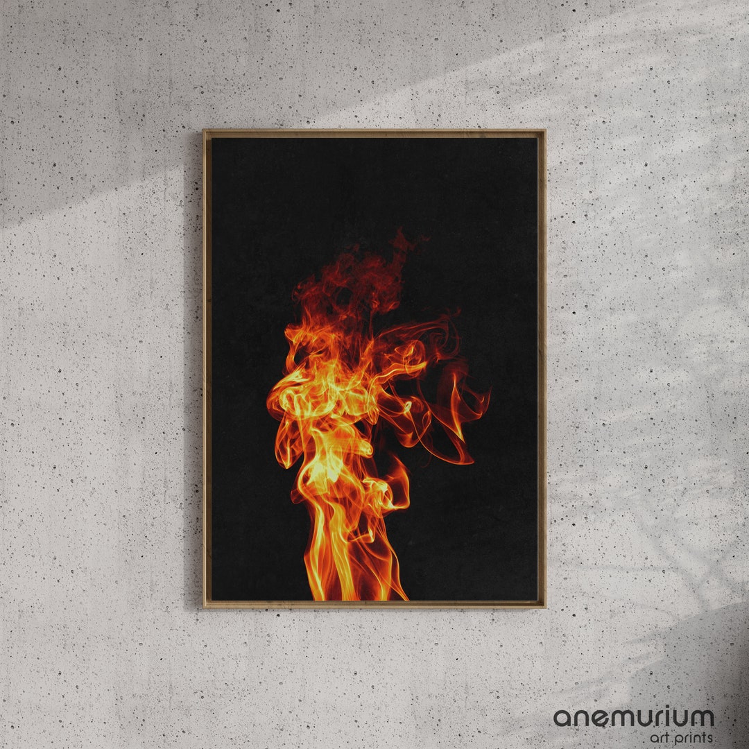 Torch Flame Wall Art Print, Fire Printable Home Decor, Black and Dark ...
