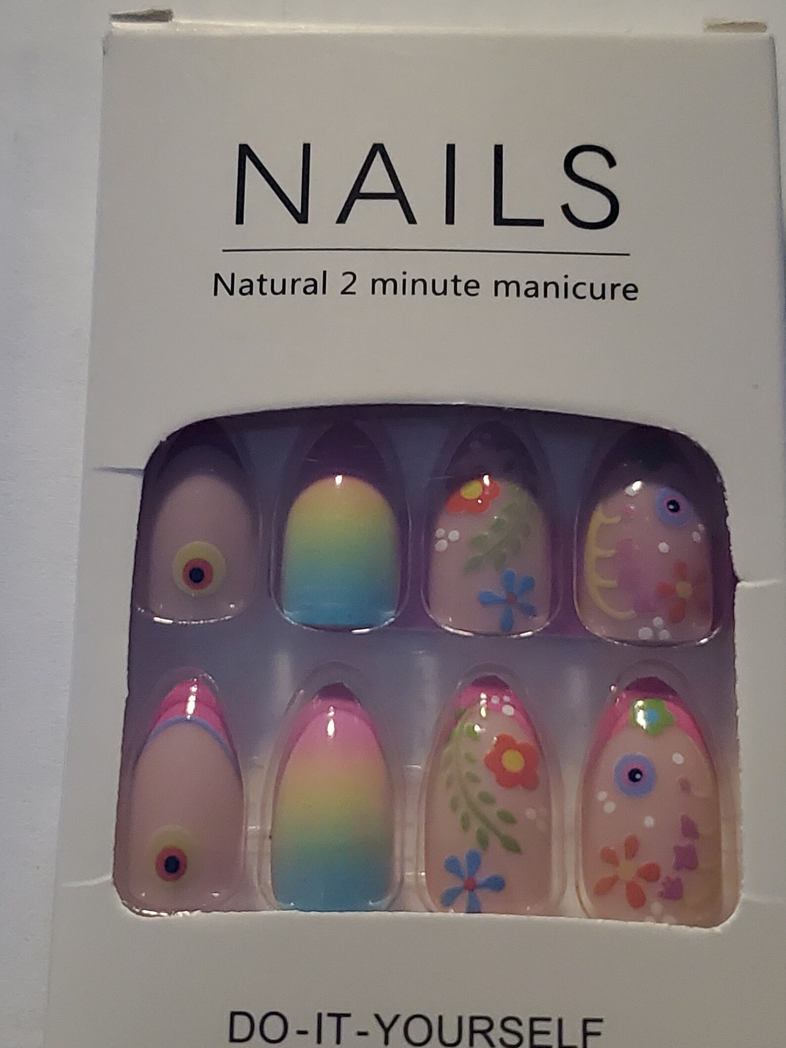 24 Pc Press on Nails/colorful Flowers/almond Design/nail Glue Stickers ...