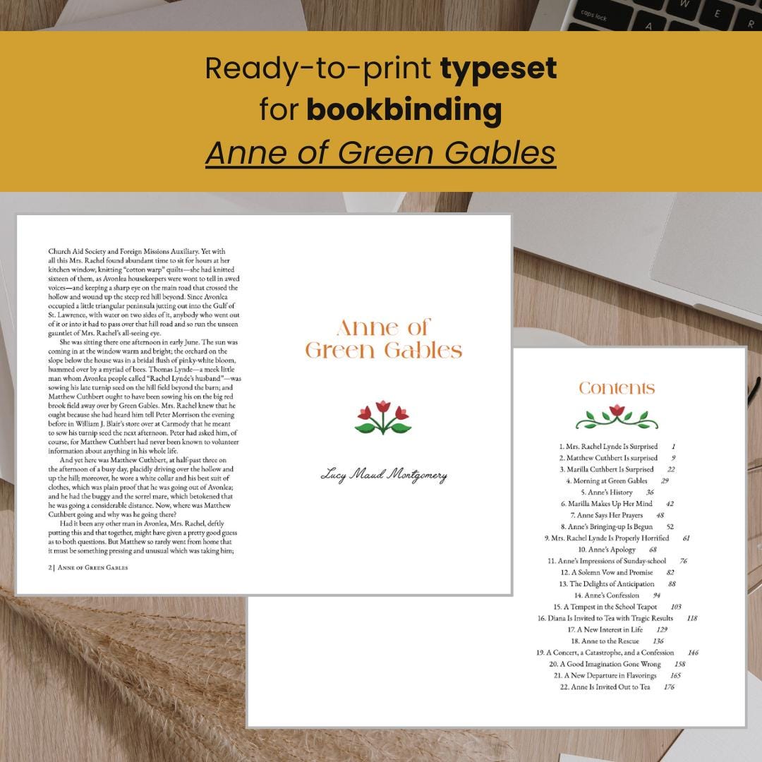 Anne of Green Gables - Typeset for Bookbinding PDF - Just Print and Fold! - Etsy