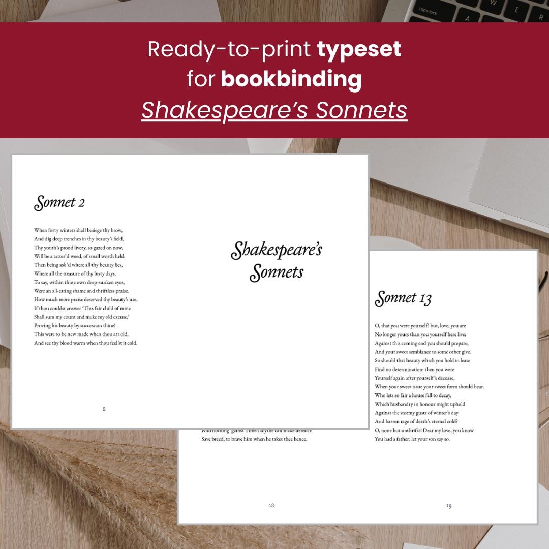 Shakespeare's Sonnets - Typeset for Bookbinding PDF - Just Print and ...
