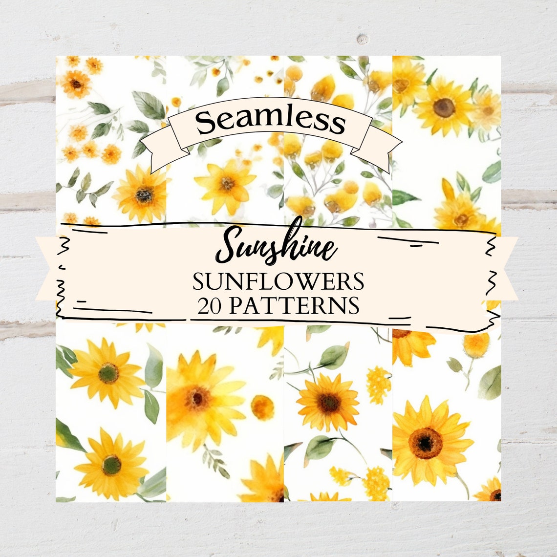 Boho Sunflower Digital Paper Seamless Pattern Simple - Etsy
