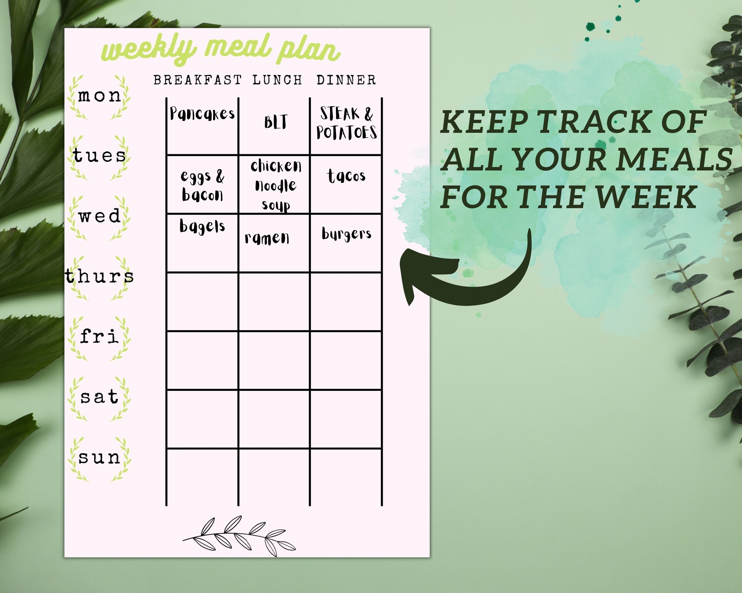 Printable Weekly Meal Planner Food Organizational Tool PDF File Digital ...