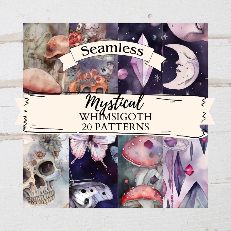 Whimsigoth Digital Paper Seamless Pattern Gothic Skulls Butterfly ...