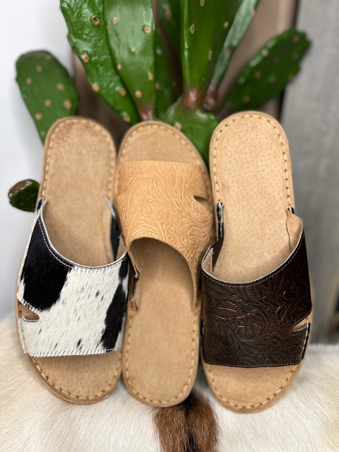 Cowhide/leather Sandals - Etsy