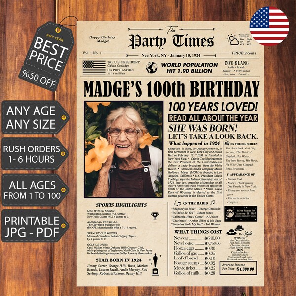 100th Birthday Newspaper - Etsy