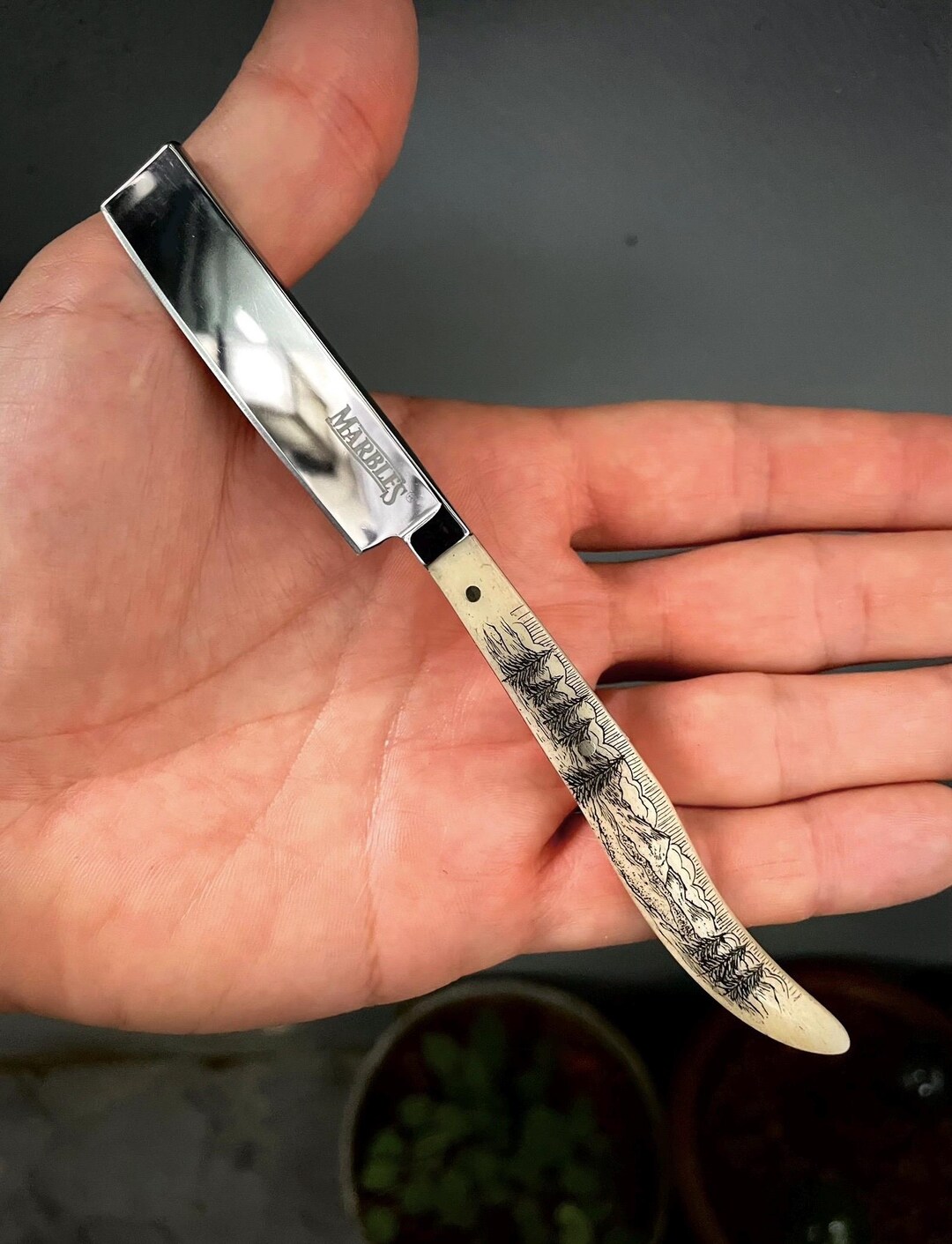 Hand Engraved Scrimshaw ‘straight Fixed Razor’ Knife Traditional ...