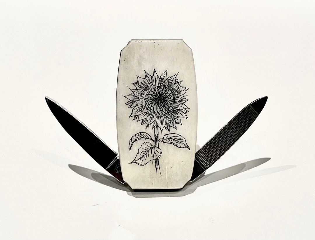 Hand Engraved Scrimshaw Money Clip, Traditional White Bone Nail Tool ...