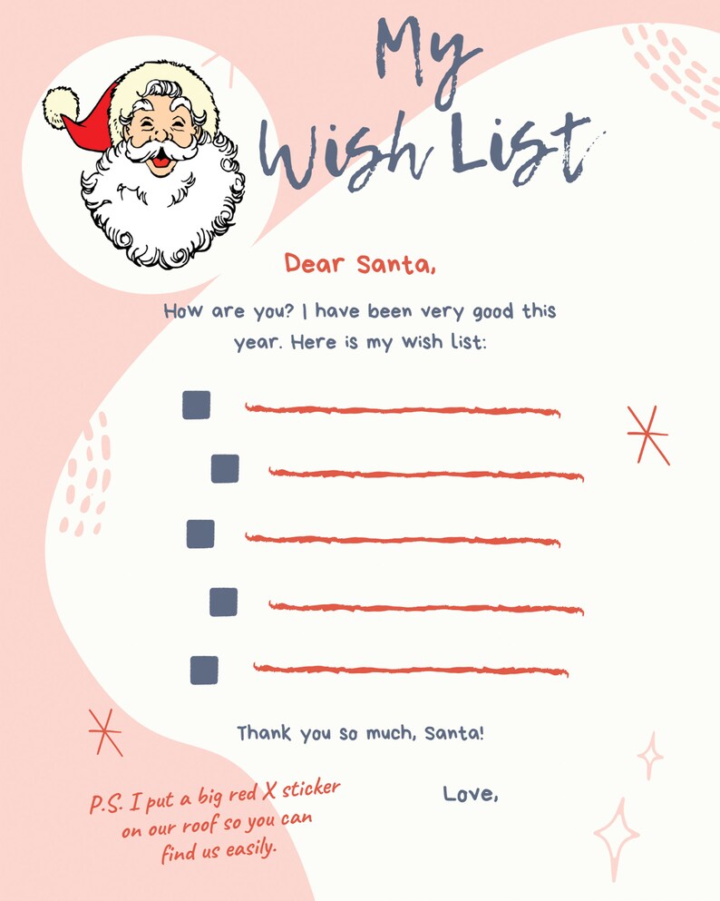 Printable Letter to Santa, Kids Letter for Santa, Digital Santa Letter ...