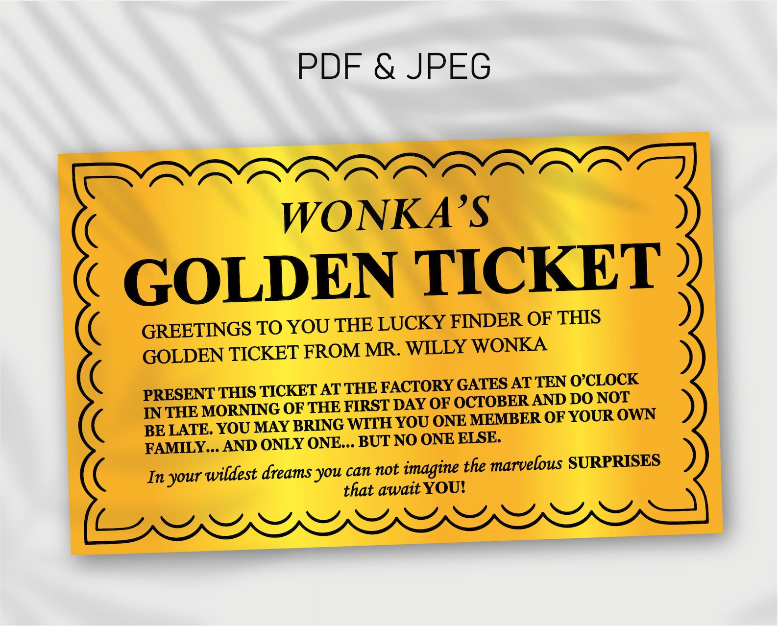 Golden Ticket - Digital File - JPEG and PDF - Instant Access - Etsy