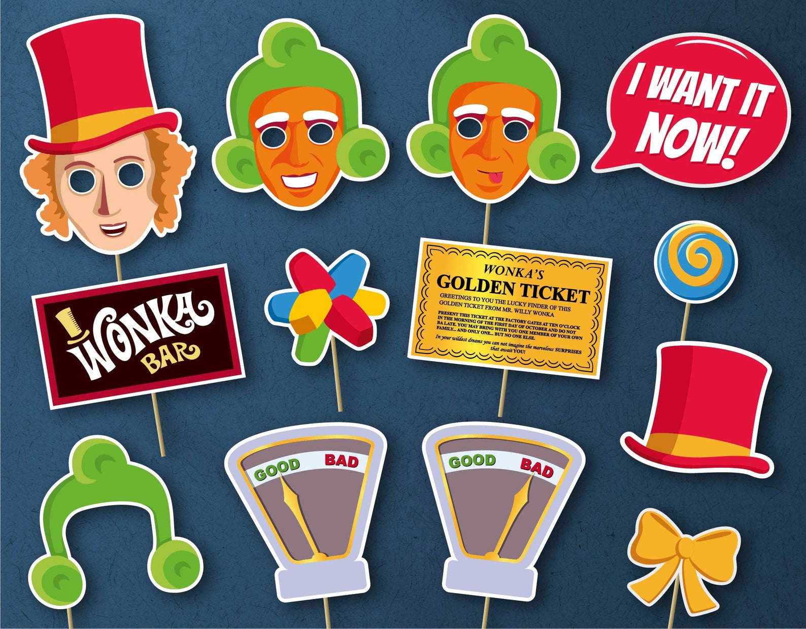 Willy Wonka Party Photobooth Props, DIGITAL DOWNLOAD, Birthday ...
