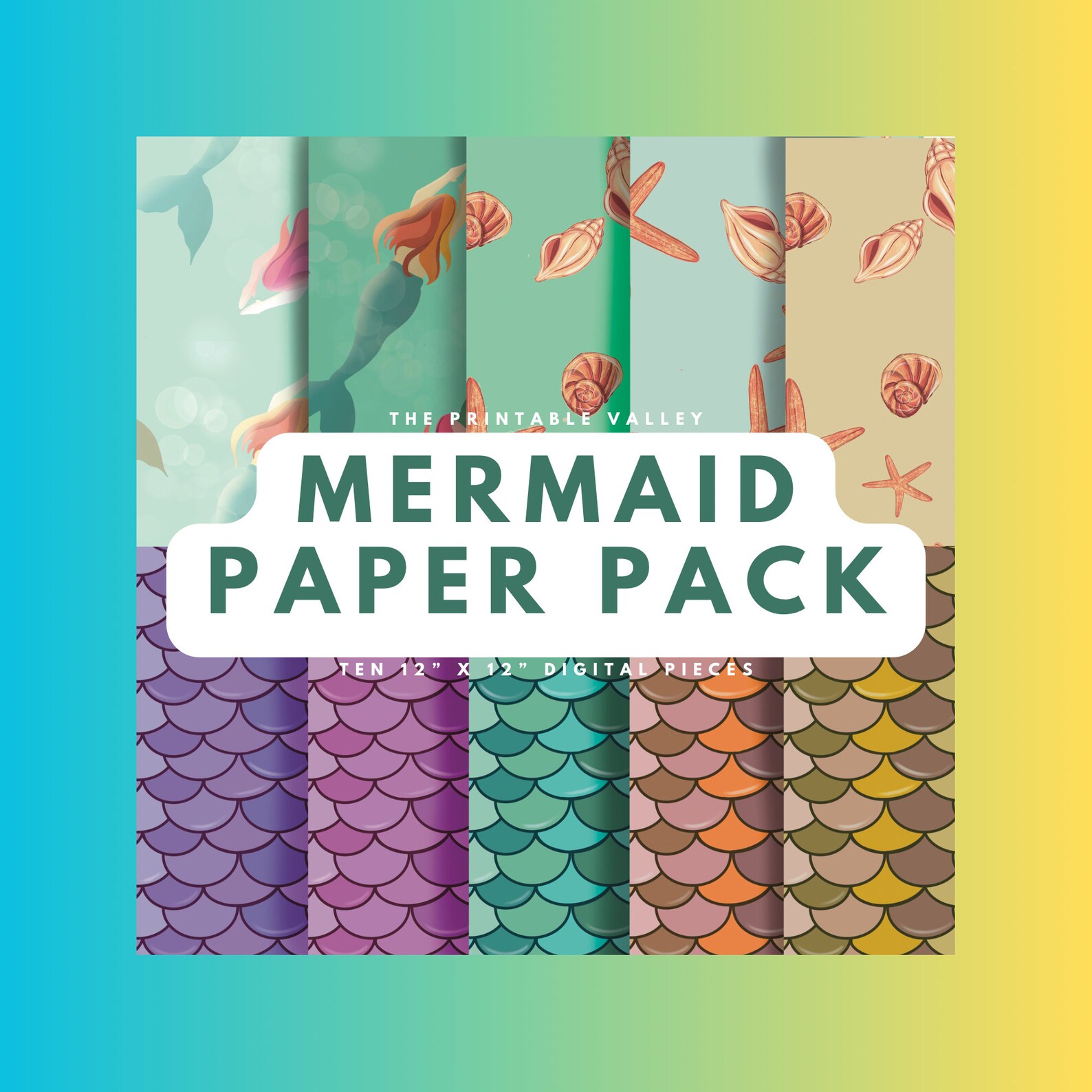 Mermaid Paper Pack 10 Digital Files COMMERCIAL LICENSE - Etsy
