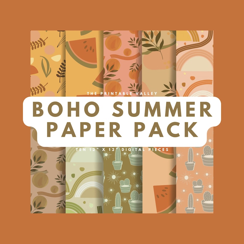 Boho Summer Paper Pack 10 Digital Files COMMERCIAL LICENSE - Etsy