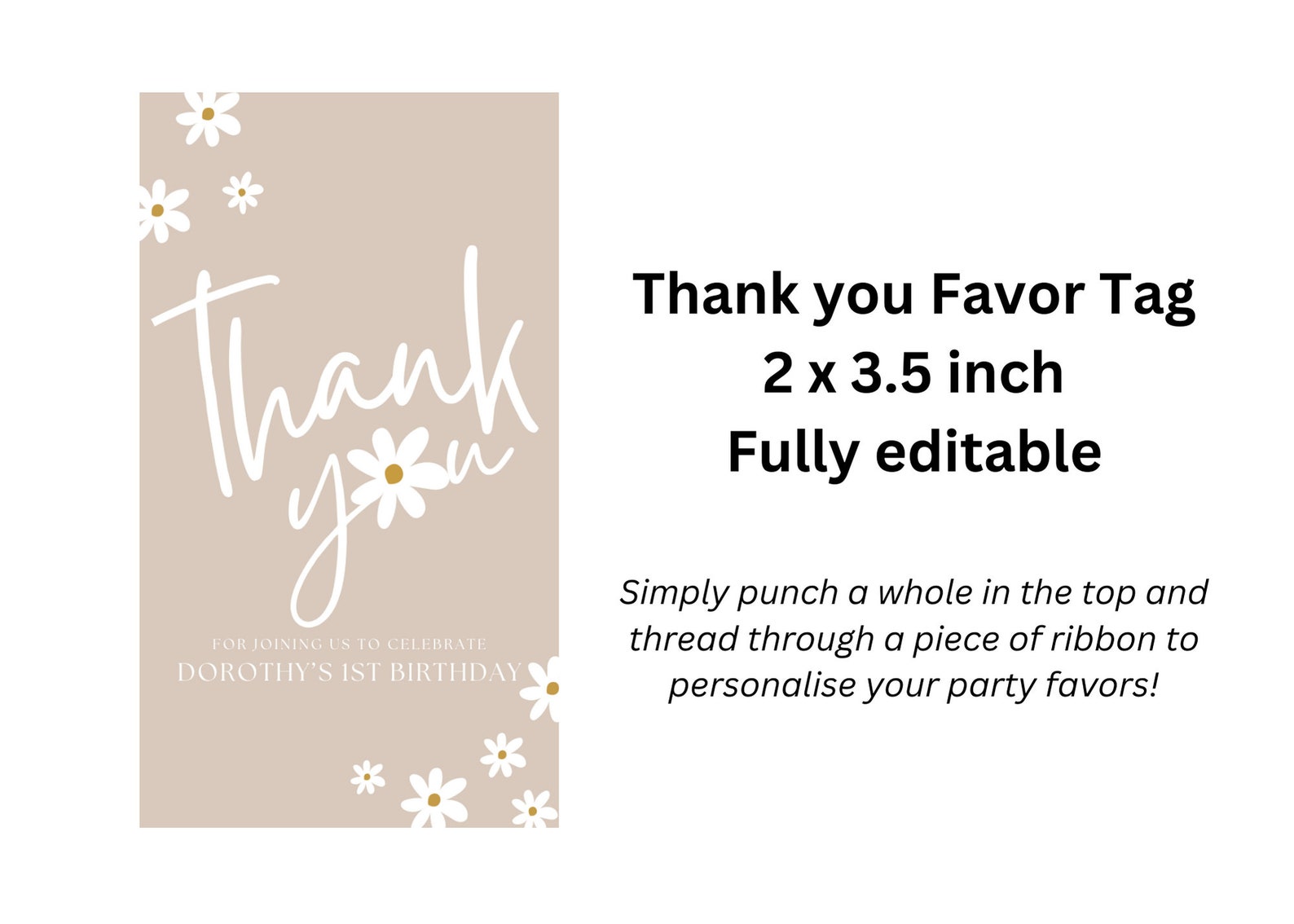 Onederful Birthday Favor Tags, Daisy 1st Birthday Party Tags, Neutral ...