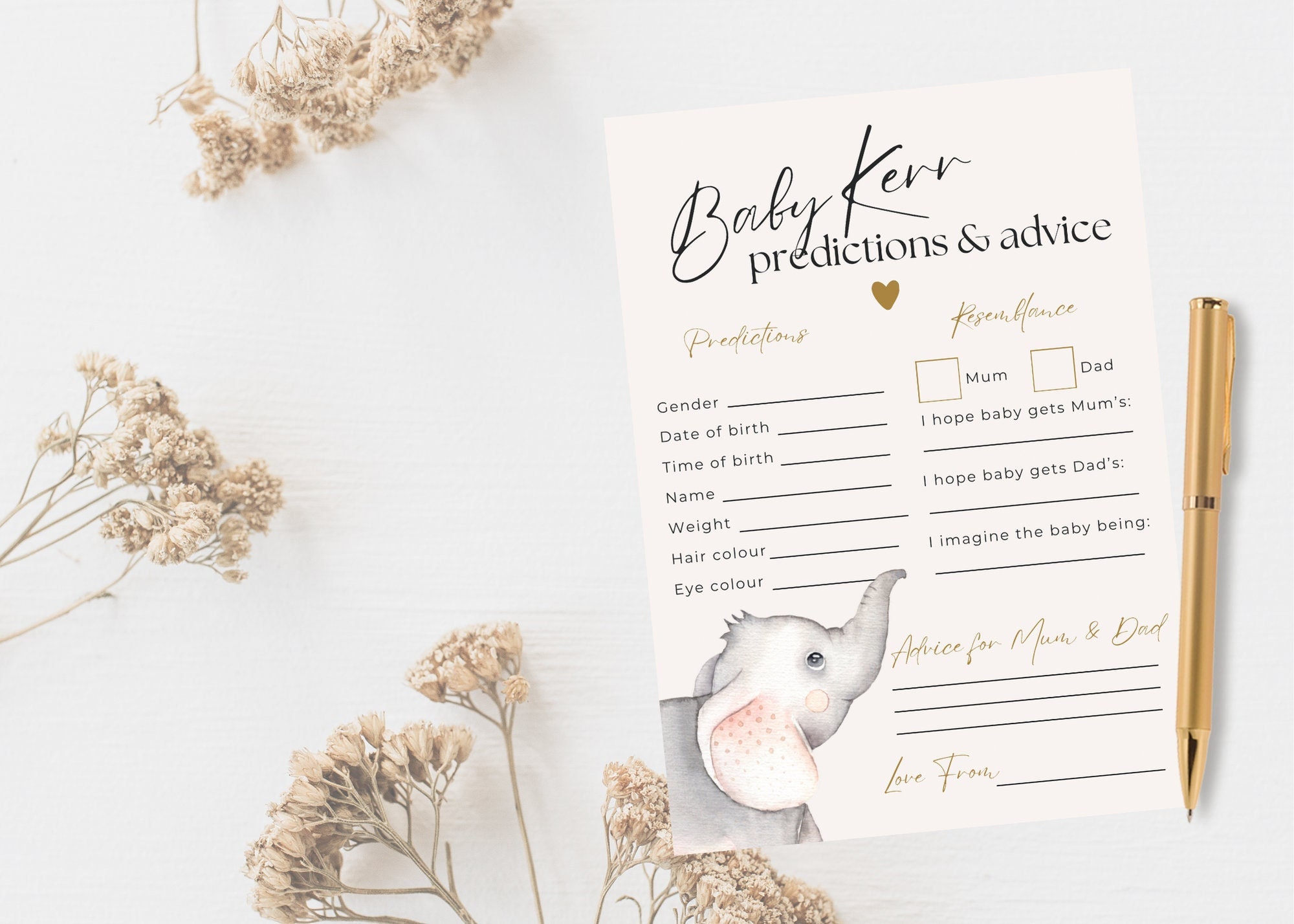 Baby Shower Predictions Card, Baby Shower Advice, Elephant Baby Shower ...
