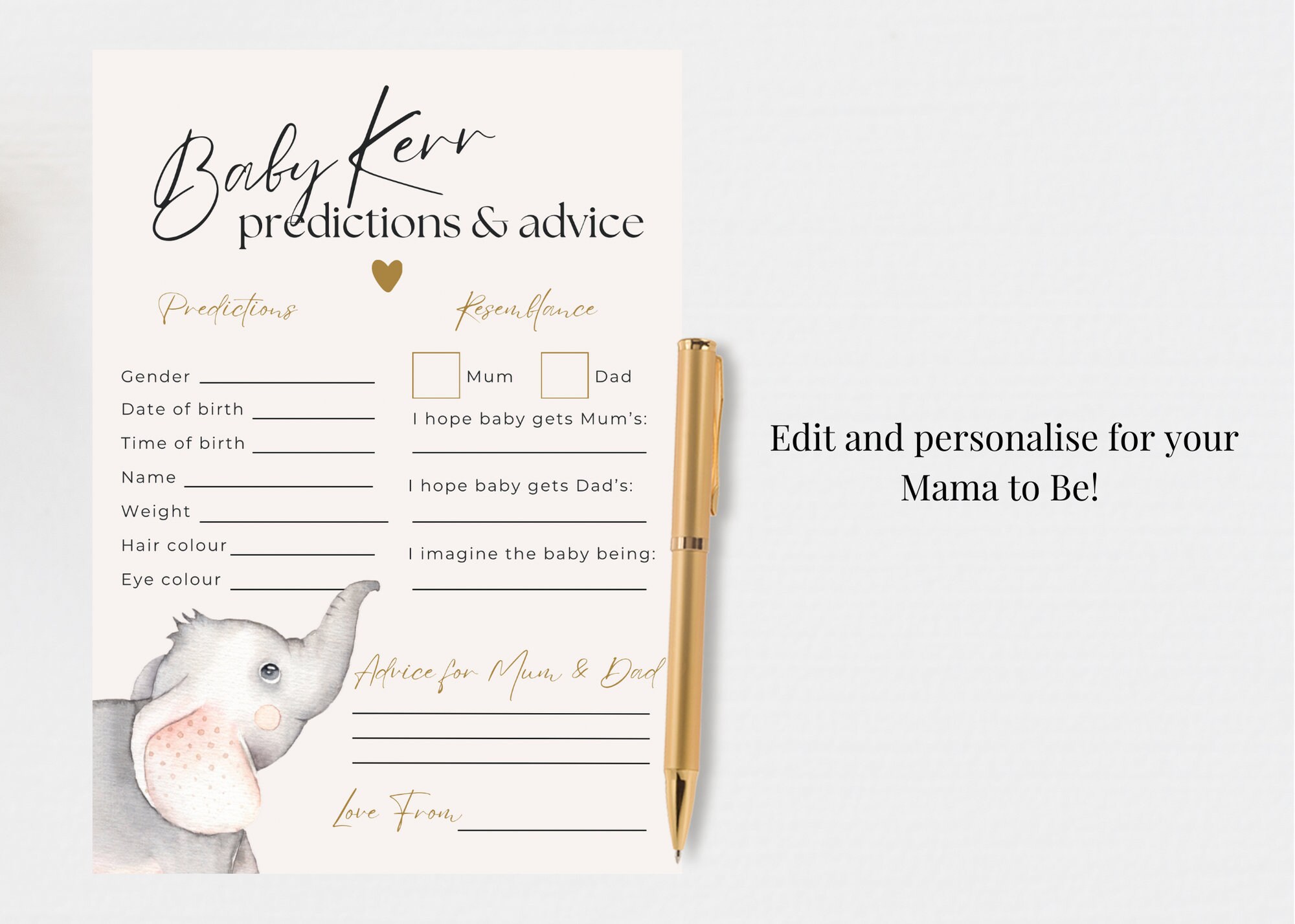 Baby Shower Predictions Card, Baby Shower Advice, Elephant Baby Shower ...
