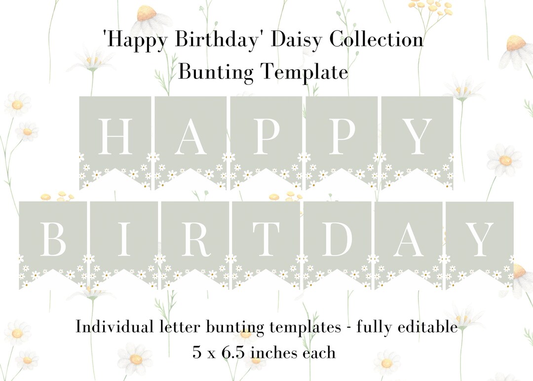Daisy 1st Birthday Bunting Template (digital) - Etsy