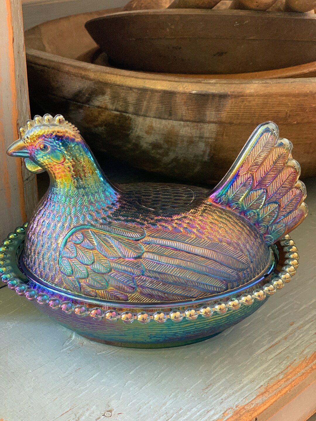 Carnival Glass Hen on a Nest - Etsy