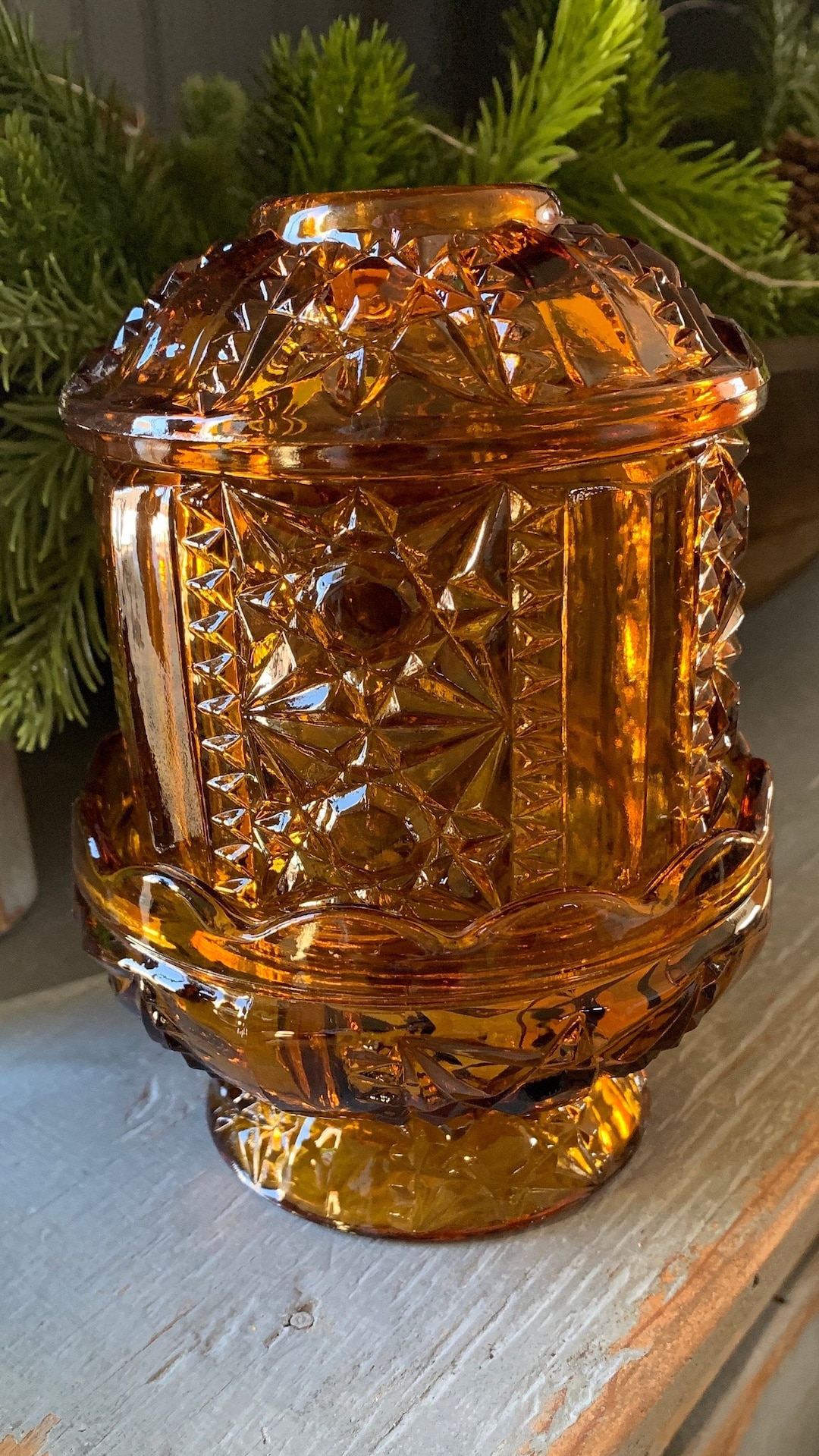 Amber Indiana Glass Fairy Lamp - Etsy