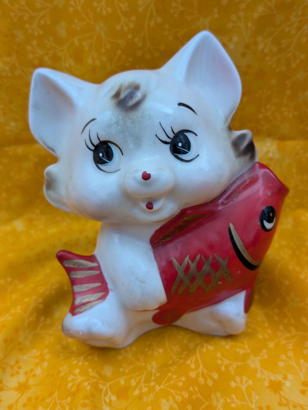 Vintage Kitty Cat With Koi Fish Piggy/ Coin Bank Ceramic China - Etsy