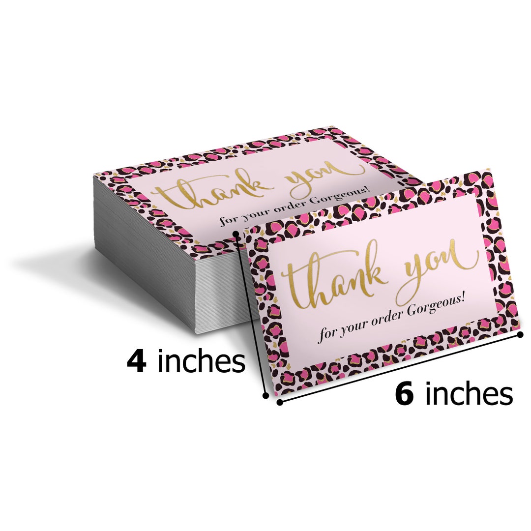 50 Pink Leopard Product Insert Cards, Small Business Thank You Cards ...