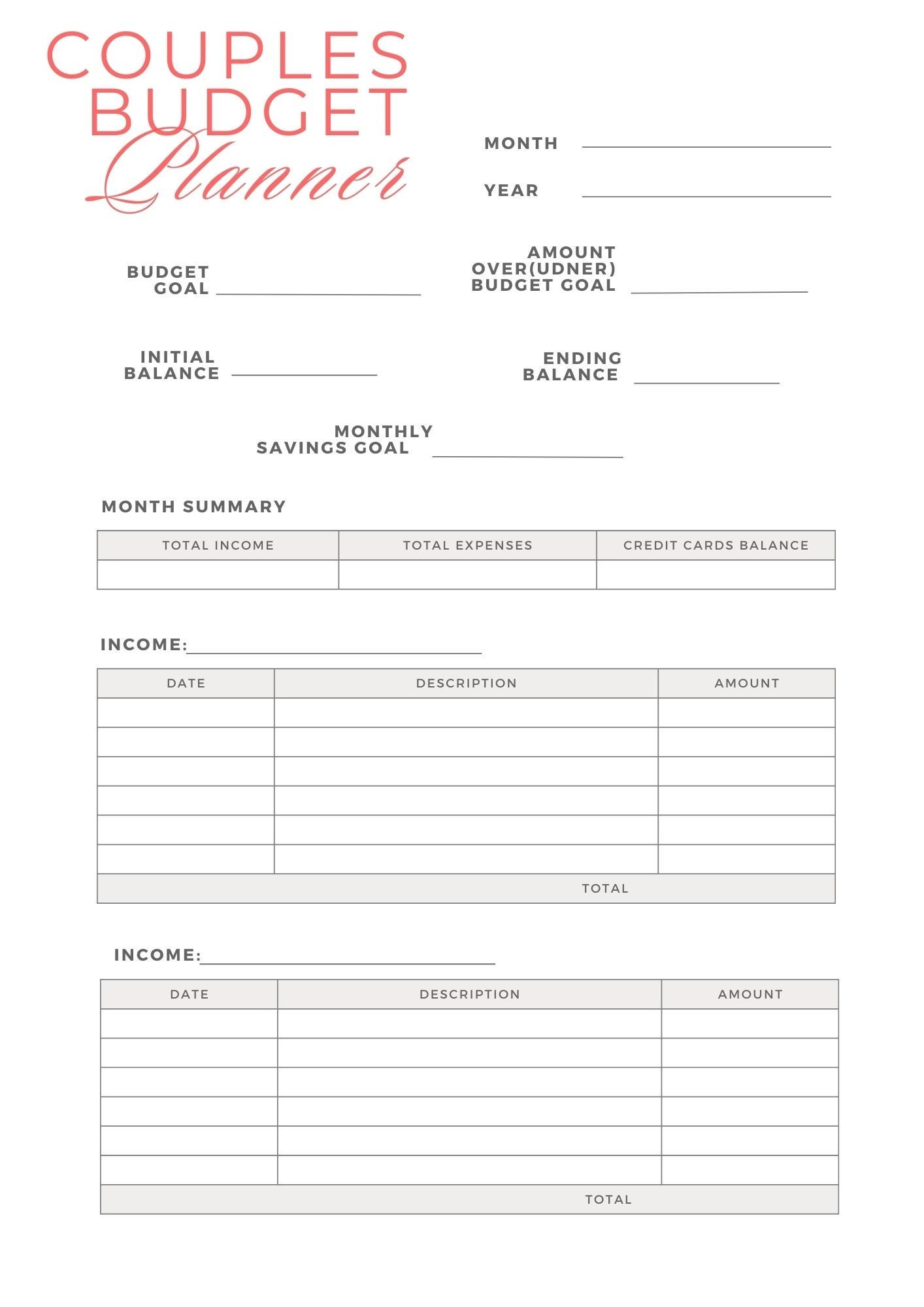 Simple Couples Budget Planner - Etsy