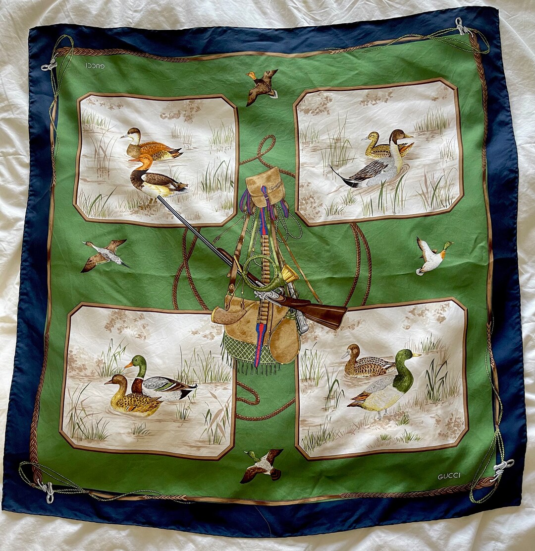 Vintage Gucci 1980s Duck Hunting Motif Elegant Silk Scarf - Etsy