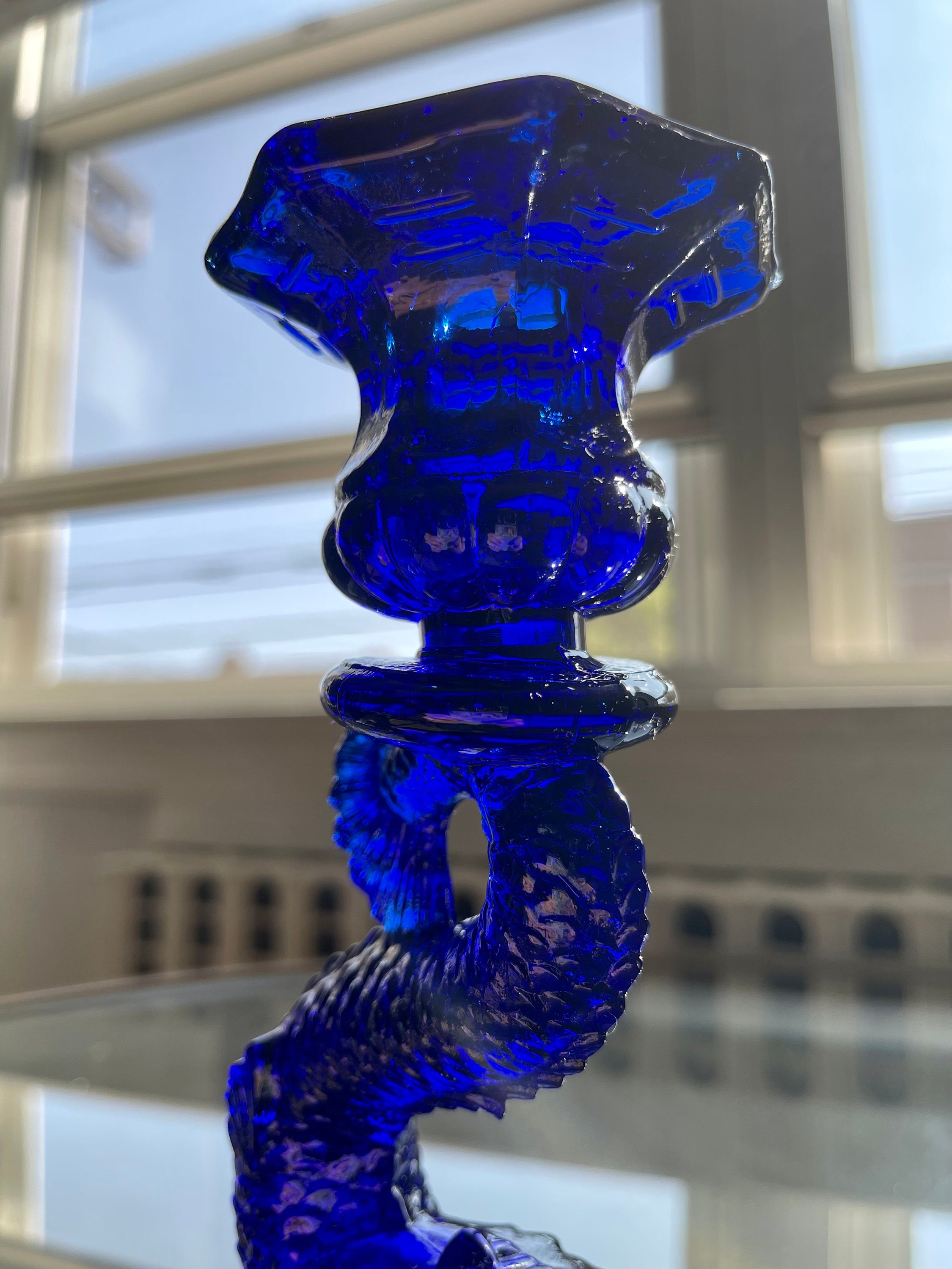 Vintage Cobalt Blue Pressed Glass Dolphin Candlestick Holder Depression ...