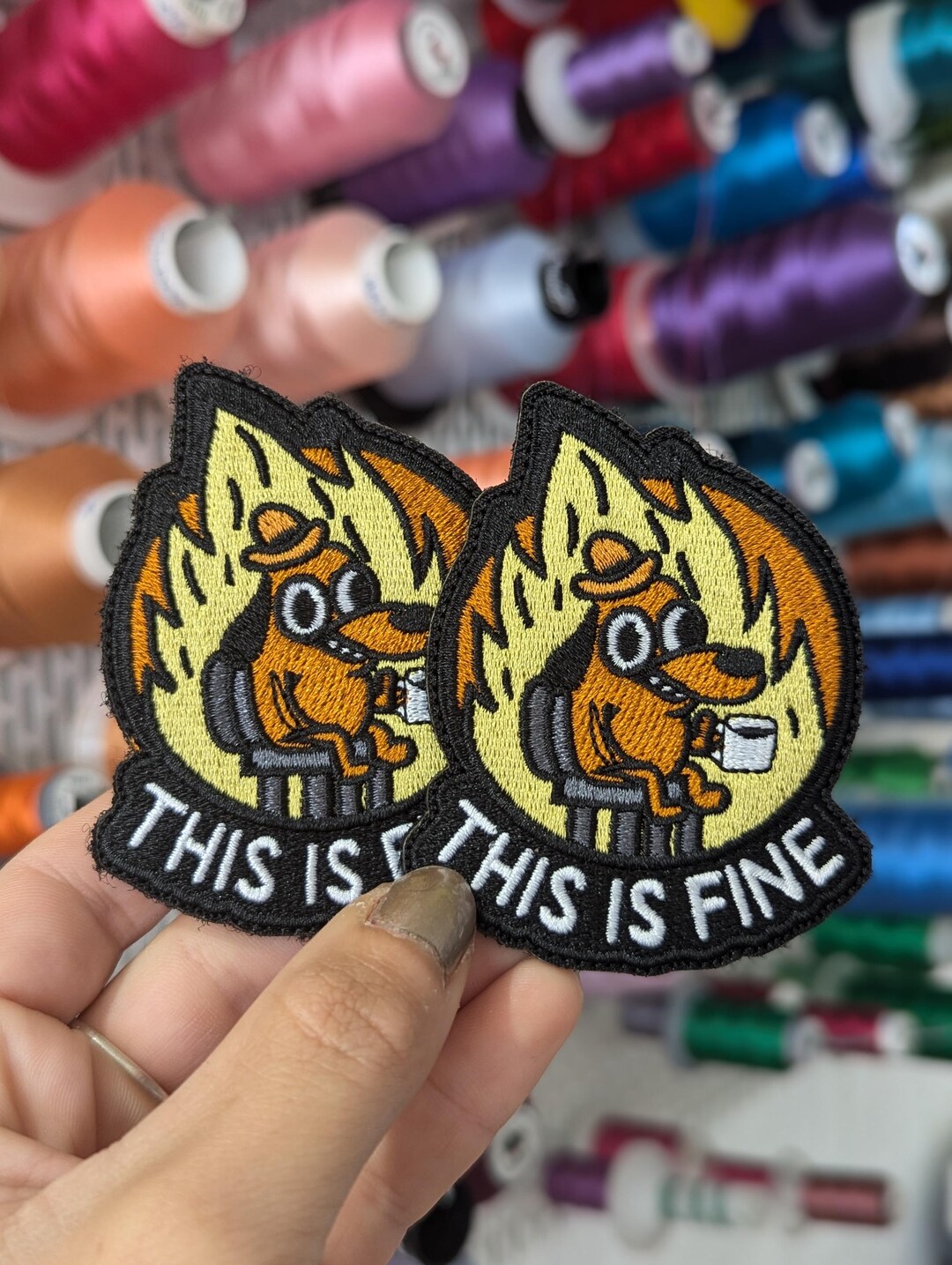 Meme This is Fine Embroidered Patch. 8cm. With Velcro. Price per Unit. Perfect for Backpacks ...