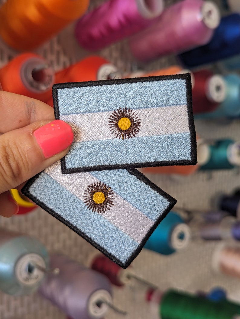 Embroidered Patch flag of Argentina and Argentine Sun. to Sew or Iron. 6cm X 4cm/ 8cm. Own ...