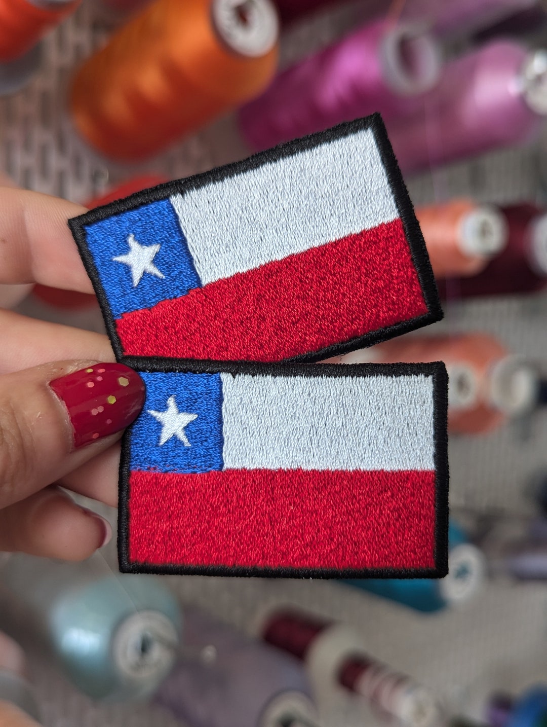 "chile Flag" Embroidered Patch. to Sew or Iron On. 6cm X 4cm. Own Design. - Etsy