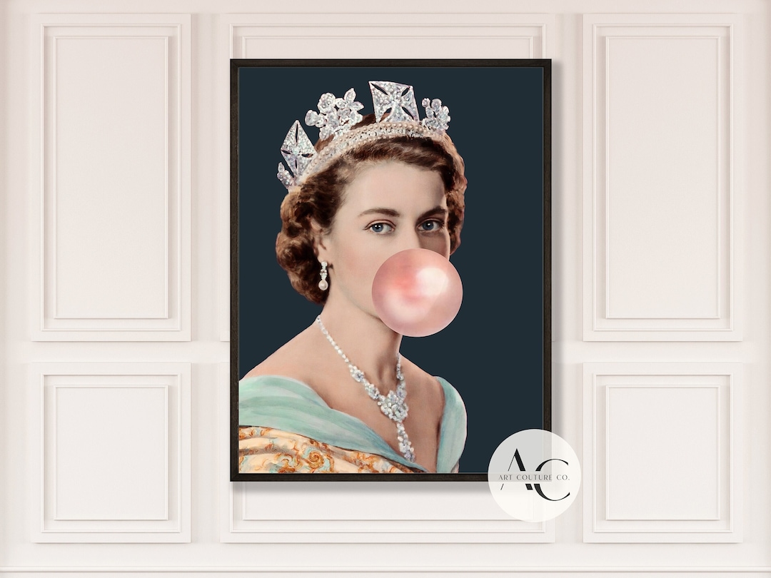 Queen Elizabeth Portrait Print, Bubblegum Wall Art, HRH Poster, INSTANT ...