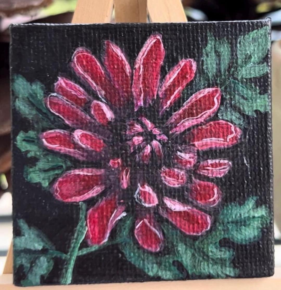 Mini (2"x2") Acrylic on Canvas Painting of a Mum Flower -original - Etsy
