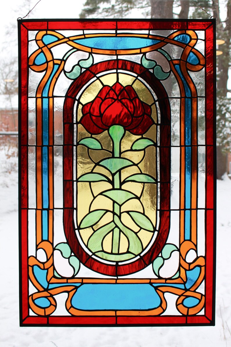 Stranger Things Stained Glass Rose Window | Art Nouveau Suncatcher - Etsy