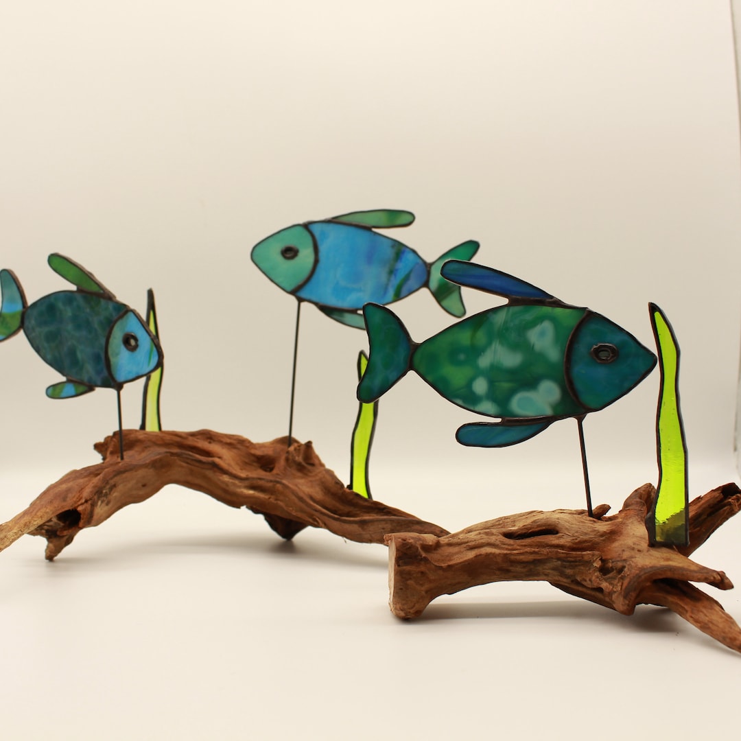 Vibrant Limited Edition Stained Glass Fish on Driftwood, Perfect for ...