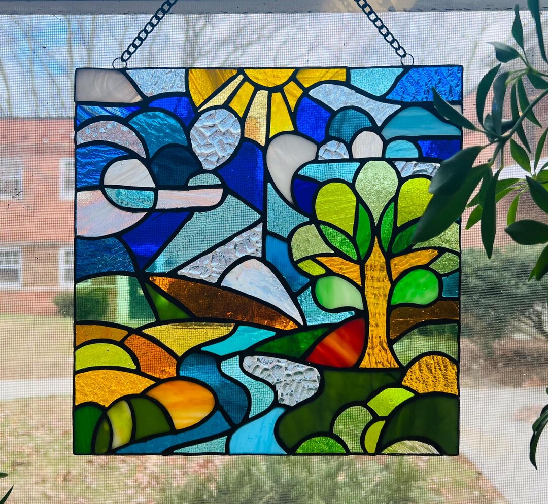 Stained Glass Abstract Landscape Panel – Modern Wall Art - Etsy