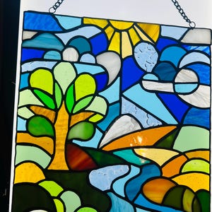 Stained Glass Panel – Abstract Landscape Scene - Etsy