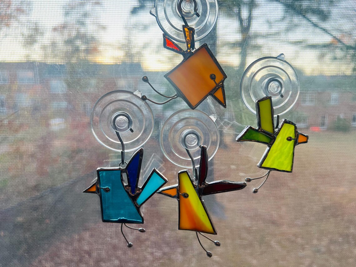 Stained Glass Silly Flying Bird Suncatcher – Whimsical Window ...