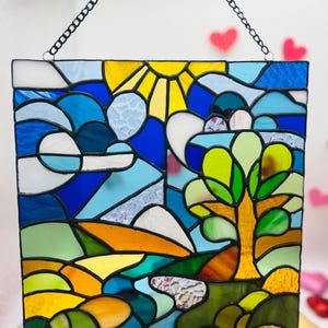 Stained Glass Panel – Abstract Landscape Scene - Etsy