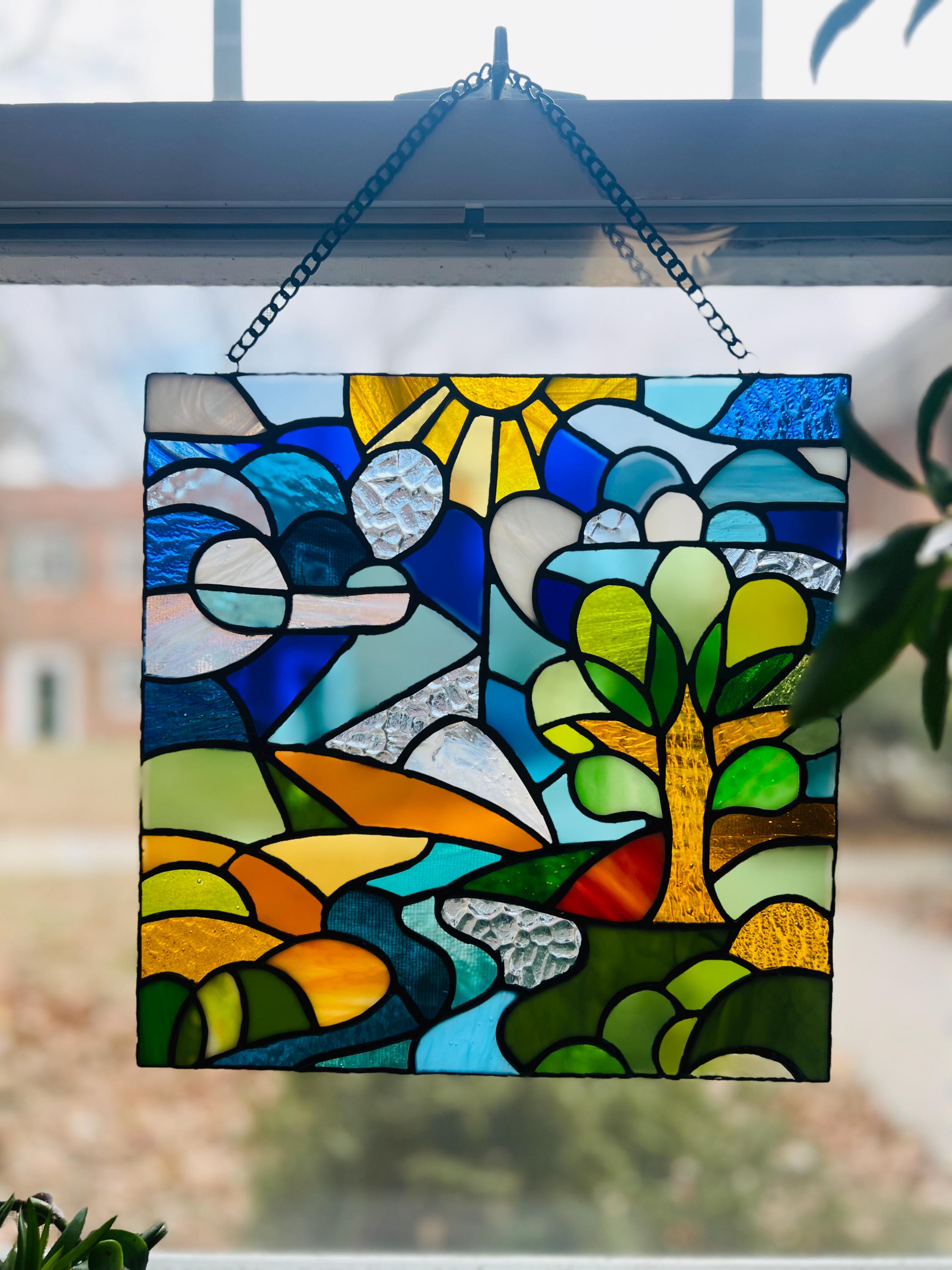 Stained Glass Abstract Landscape Panel – Modern Wall Art - Etsy