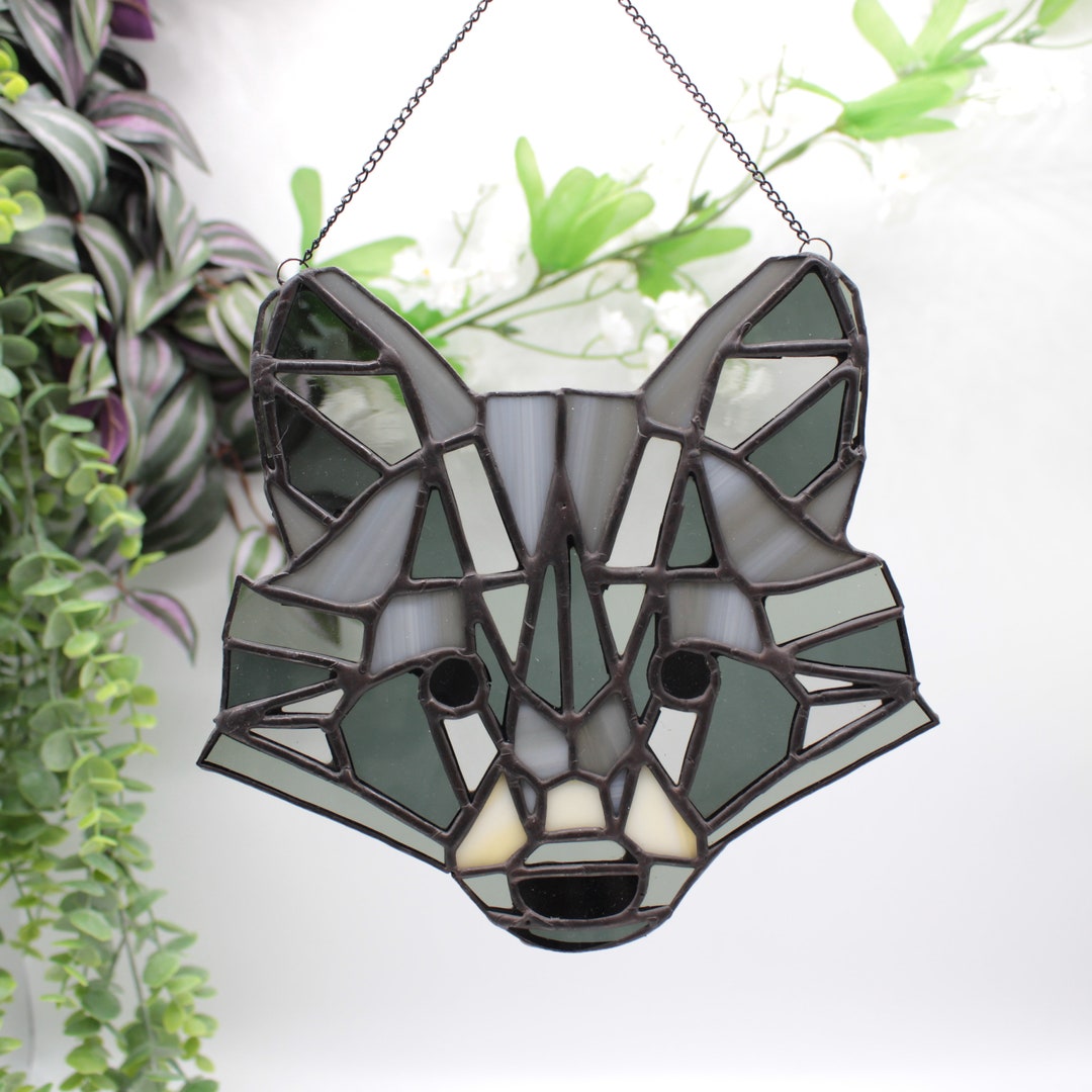 Handmade Geometric Stained Glass Raccoon Suncatcher - Etsy