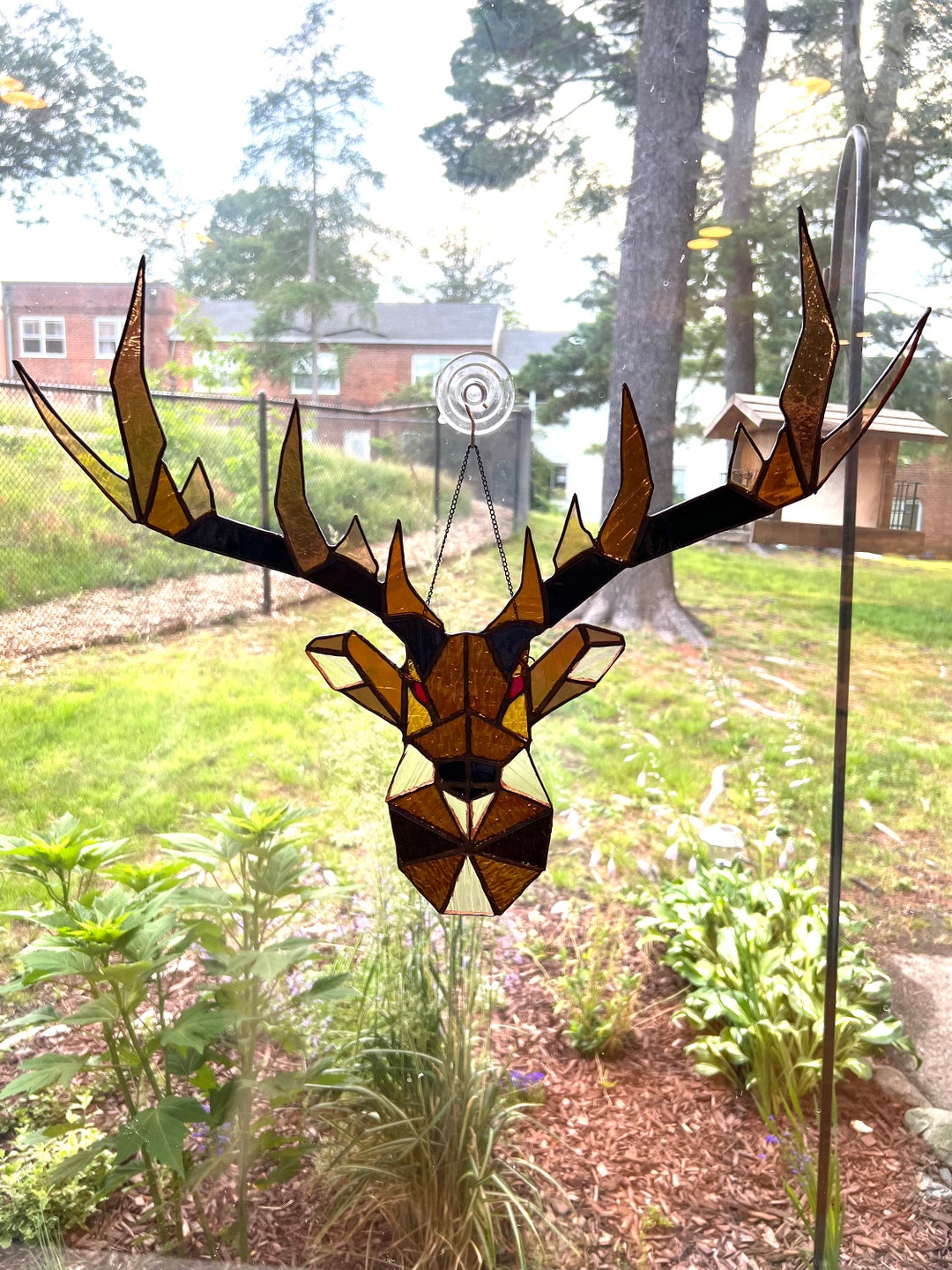 Handmade Geometric Stained Glass Deer Head Suncatcher - Etsy