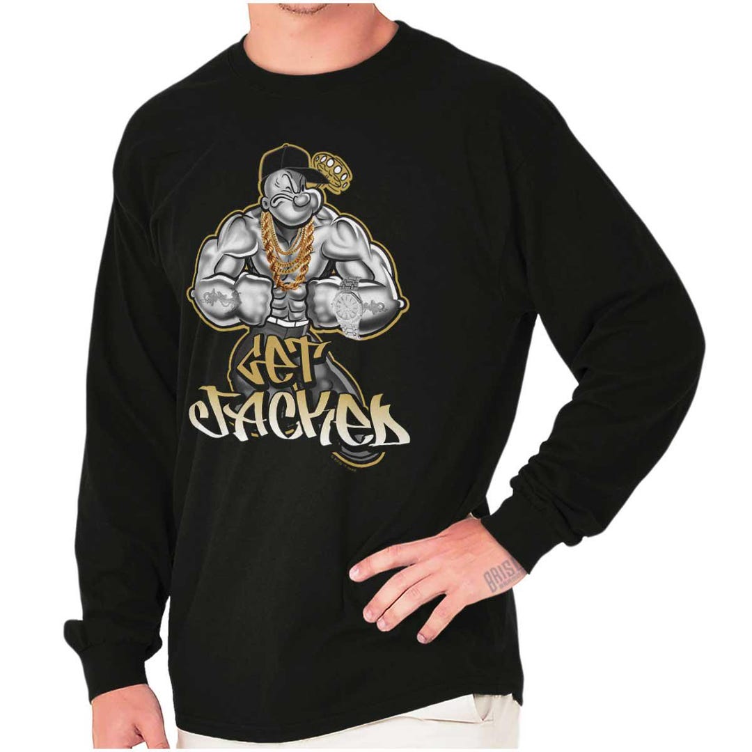 Urban Popeye the Sailor Man Get Jacked Flex Long Sleeve Tshirt for Men ...