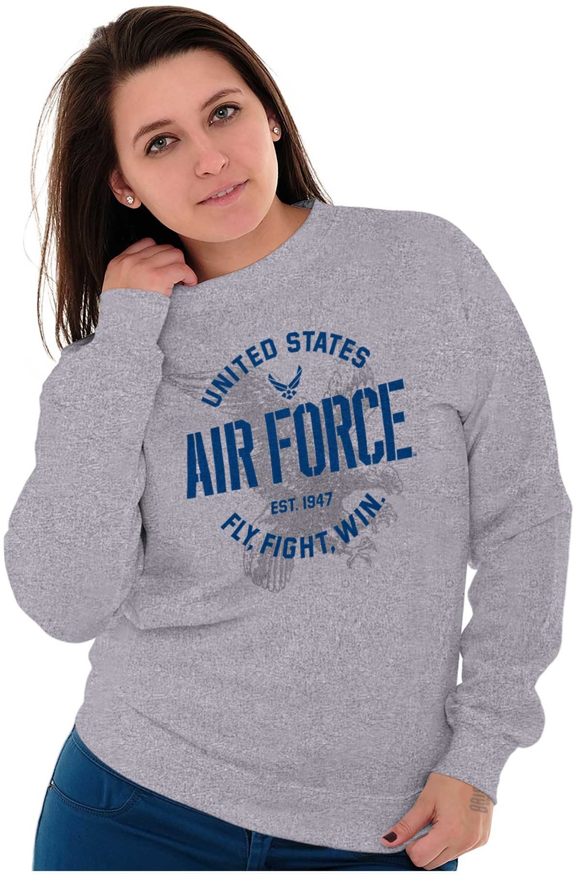 USAF Fly Fight Win US Military Air Force Womens or Mens Crewneck ...